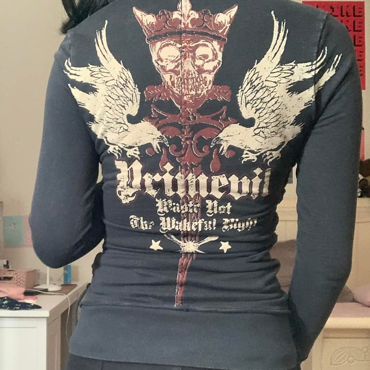 Argeousgor Women Y2k Zip Up Crop Hoodie Vintage Graphic Printed Crop Sweatshirt Slim Fit Aesthetic Long Sleeve Jacket with Pockets(C1-dark grey,S)