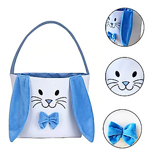 Easter Basket Bags,Bunny Easter Bucket,Easter Eggs/Gift Baskets for Kids,Bunny Tote Bag Bucket for Easter Eggs,Toys, Candy,Gifts (Blue)