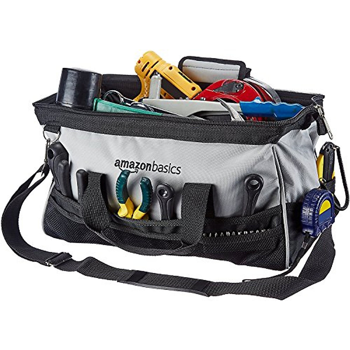 Amazon Basics Durable Wear-Resistant Base, Tool Large Standard Bag with Strap, 16 Inch, Black & Grey