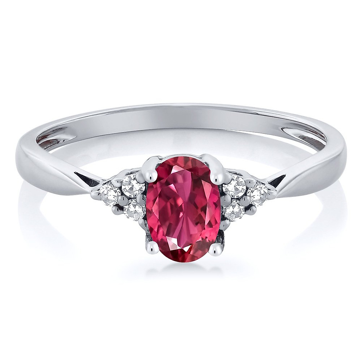 Gem Stone King 14K White Gold Pink Tourmaline and Diamond Engagement Ring For Women (0.56 Cttw, Gemstone Birthstone, Available 5,6,7,8,9) (Size 7)