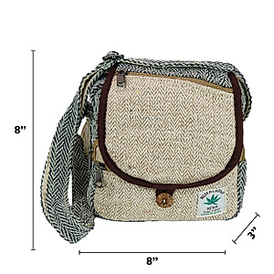 Zen Canyon Natural Hemp Herringbone Cross Body Purse Multipurpose Shoulder Bag, 8 x 8 Inches (Dark Brown)