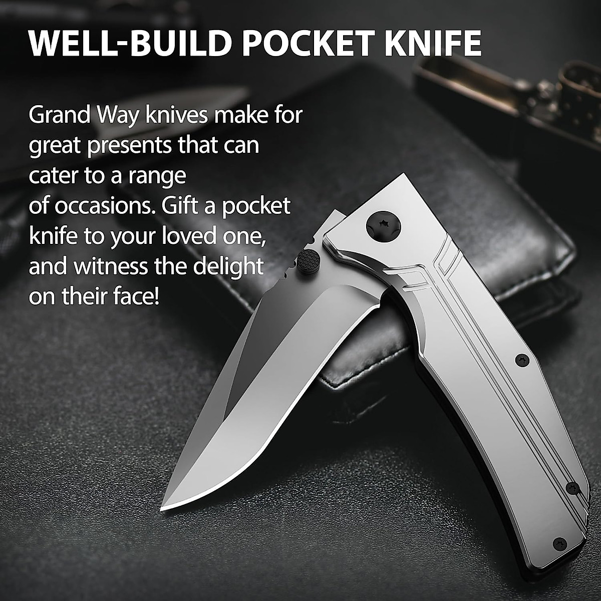 3.5" Blade Pocket Knife - Sharp Folding Knives for Men Women - Tactical Survival Camping Hunting Knofe - Gray EDC Knife with Pocket Clip - Gift for Men - Stocking Stuffers 140106