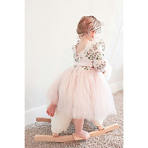 Flofallzique Toddler Tulle Dress Long Sleeves Vintage Floral Little Girls Tea Party Dresses (Peach, 1 Year)
