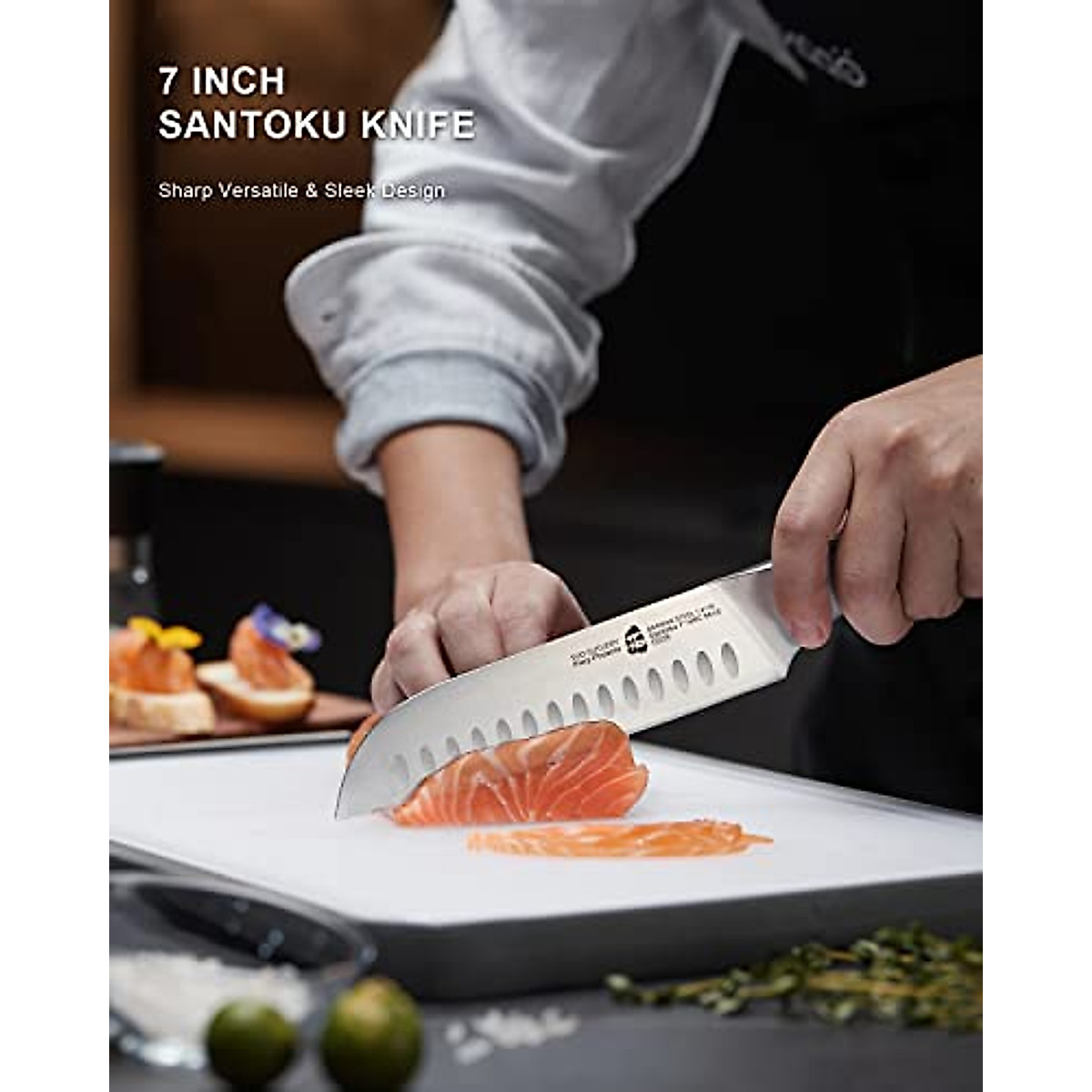 TUO Santoku Knife - 7 inch Kitchen Knife Japanese Chef Knife, High Carbon Stainless Steel Chef Knife, Ergonomic Pakkawood Handle, Gift Box - Fiery Phoenix Series