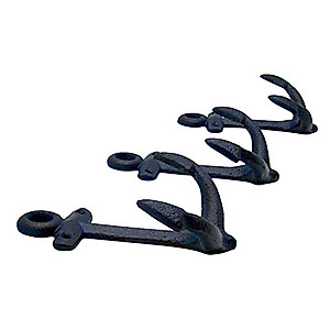 Wowser Nautical Cast Iron Ship Anchor Wall Hooks, 6 Inches, Set of 3 (Blue)