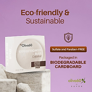 Coconut Cream Conditioner Bar - Curly Hair | Extra Moisturizing | Hair Care- Frizz Control | Olive, Argan, Macadamia Oil, Shea Butter | Sulfate & Paraben Free | Vegan | 1.94 oz | OLIVA 60