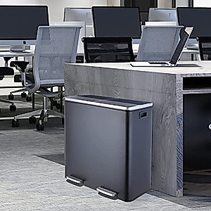 AthLike 60L(16 Gal) Dual Trash Can, Stainless Steel Kitchen Garbage Can, Double Compartment Classified Rubbish Bin, Recycle Dustbin w/Plastic Inner Buckets, Handle, Soft-Close Lid, Airtight