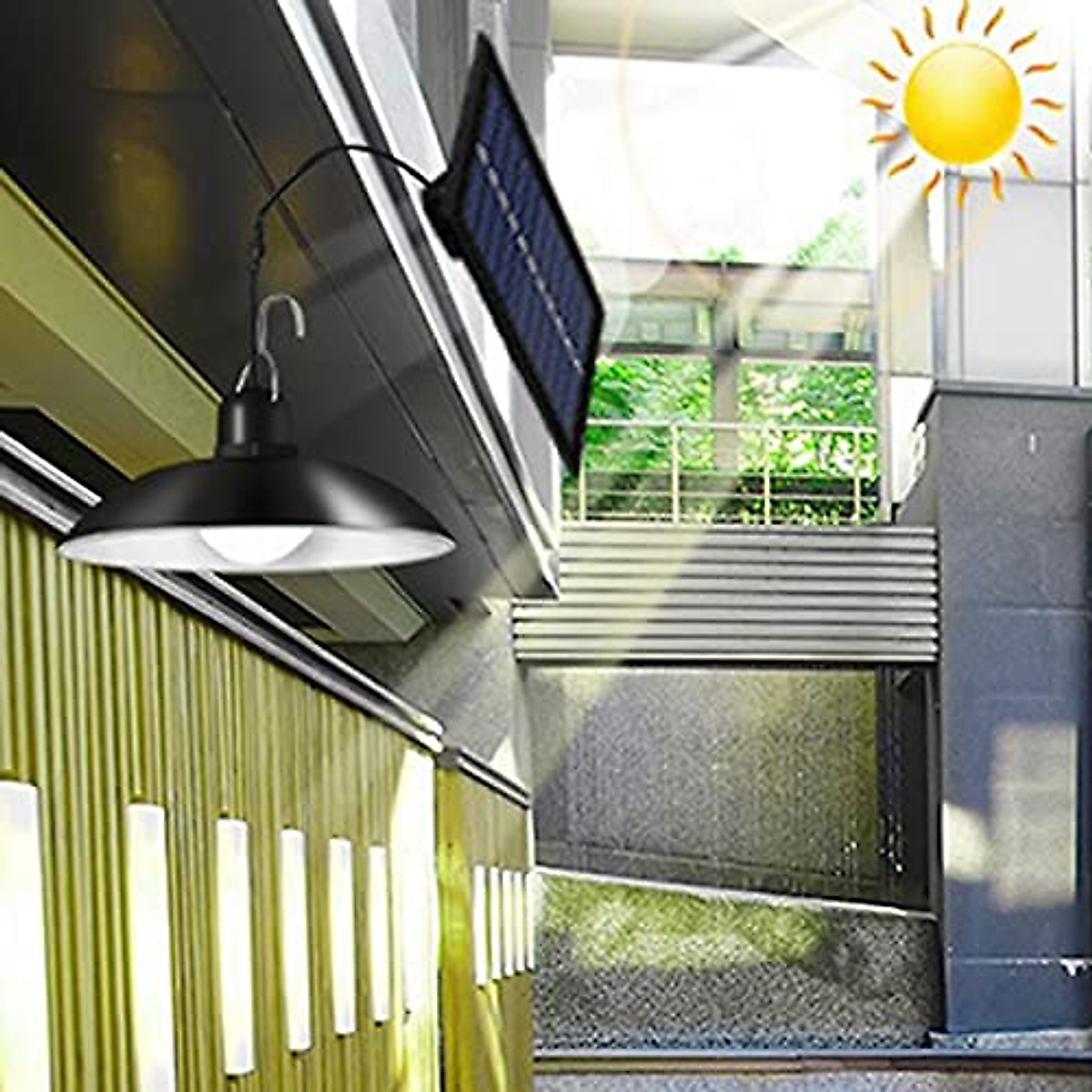 LAPUTA Outdoor Solar Light - Energy Saving ABS Waterproof Ceiling Lamp Remote Control 18 Hrs Lighting Single Double Head Solar Lamp for Home Garden Garage (Warm White Single-Head)