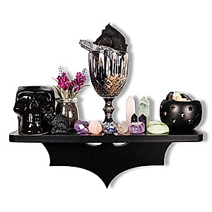 Bat Shelf Gothic Decor - Gothic Bedroom Shelf - Spooky Home Decor Gifts - Floating Shelf with Hooks - Cool Wall Shelves for Bedroom - Wall Hanging Shelves - Apartment Room Decor, Home Decor Accents