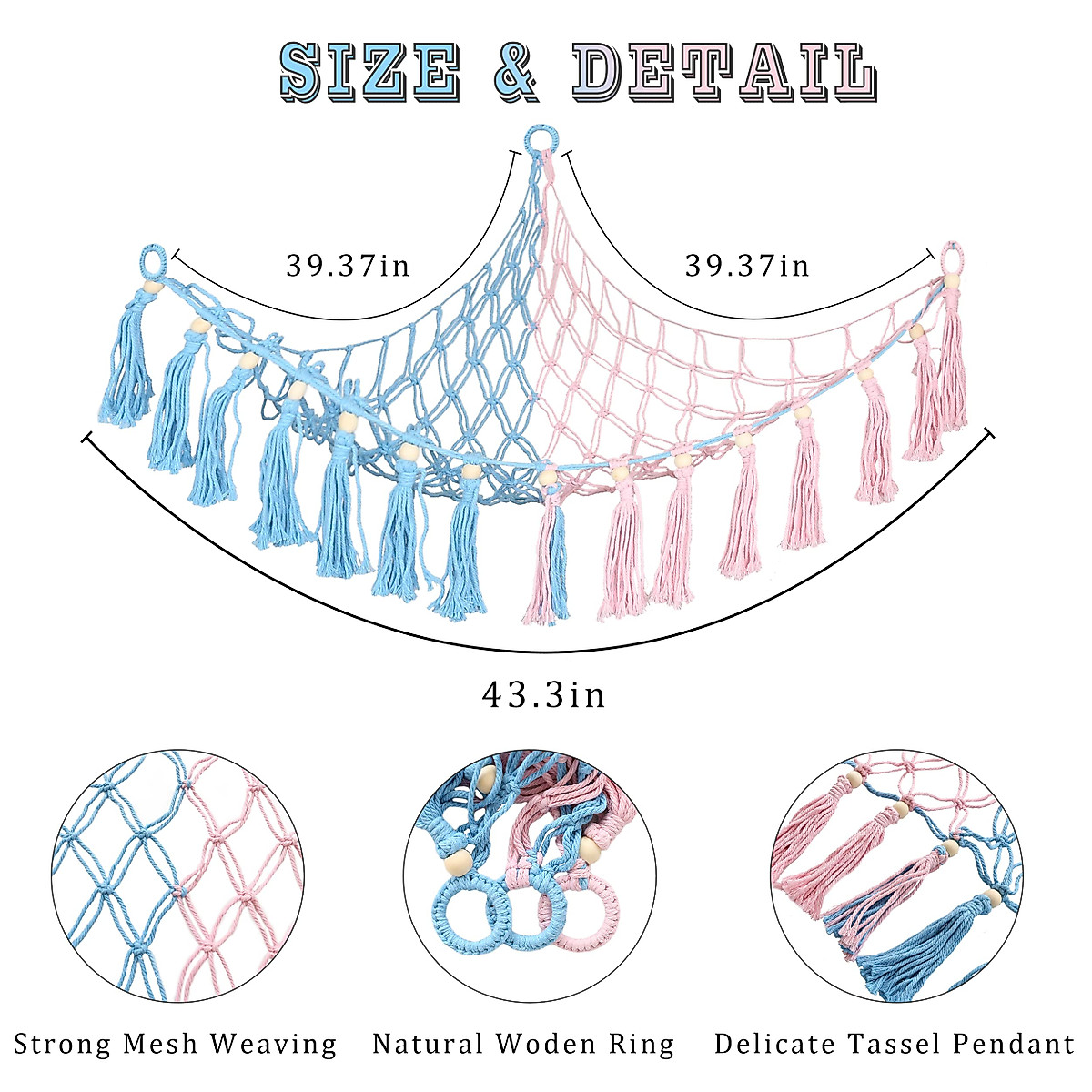 Yvqxvv Stuffed Animal Toy Hammock - Corner Hammock Organizer Display Holder Net Storage Rack Hanging Toys for Boho Kids Girls Bedroom Play Room Decor(Pink＆Blue)