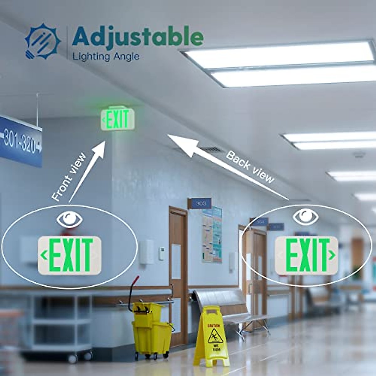 FREELICHT Green LED Exit Sign with Battery Backup，Exit Sign for Business，Easy to Install，UL Certified，AC 120/277V，Pack of 10