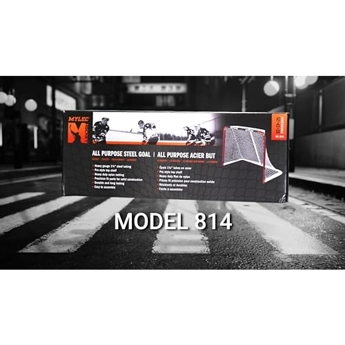 Mylec Steel Junior Hockey Goal for Indoor + Outdoor (52” x 43”), Easy Assembly, Lightweight, Portable, and Net Weave System (Red, 17 Pounds)