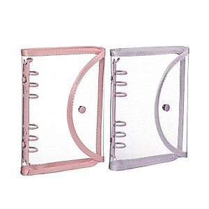 NEWEST 2 Pieces Clear PVC A6 Refillable Binder Covers, Shiny 6-Ring Personal Notebook Shell, Round Ring Binder Pocket with Snap Button Lock for Filler Organizer Planner Journal Album, Pink & Purple