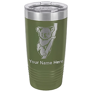 LaserGram 20oz Vacuum Insulated Tumbler Mug, Koala Bear, Personalized Engraving Included (Camo Green)