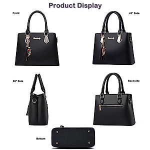 Chikencall Women Top-Handle Purses Leather 2pcs Set Totes Handbag Satchel Shoulder Bag for Ladies with tassel and cat pendant