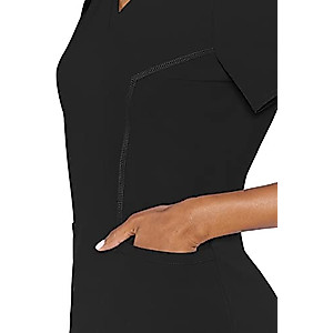 Med Couture Women's 'Peaches Collection' Double V-Neck Scrub Top, Black, Large