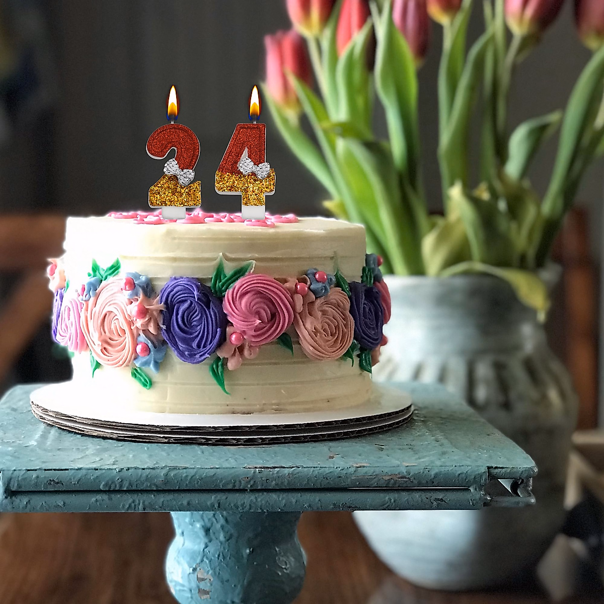 VSHILI 24th 42nd Birthday Candles, Red 42 24 Year Old Number Birthday Candles, Happy Birthday Party Cake Topper Decoration Gifts for Women Men