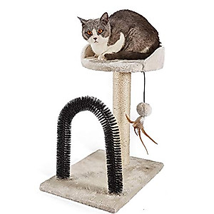 PEEKAB Cat Scratching Post with Cat Tower Tree and Cats Arch Self Groomer Massager Brush Kitty Ball Toys for Kittens and Small Cats