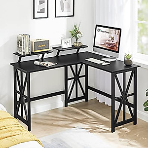 GreenForest L Shaped Desk with 2 Monitor Stand 50.4 inch Reversible Corner Computer Desk Home Office Gaming Workstation Easy Assembly,Black