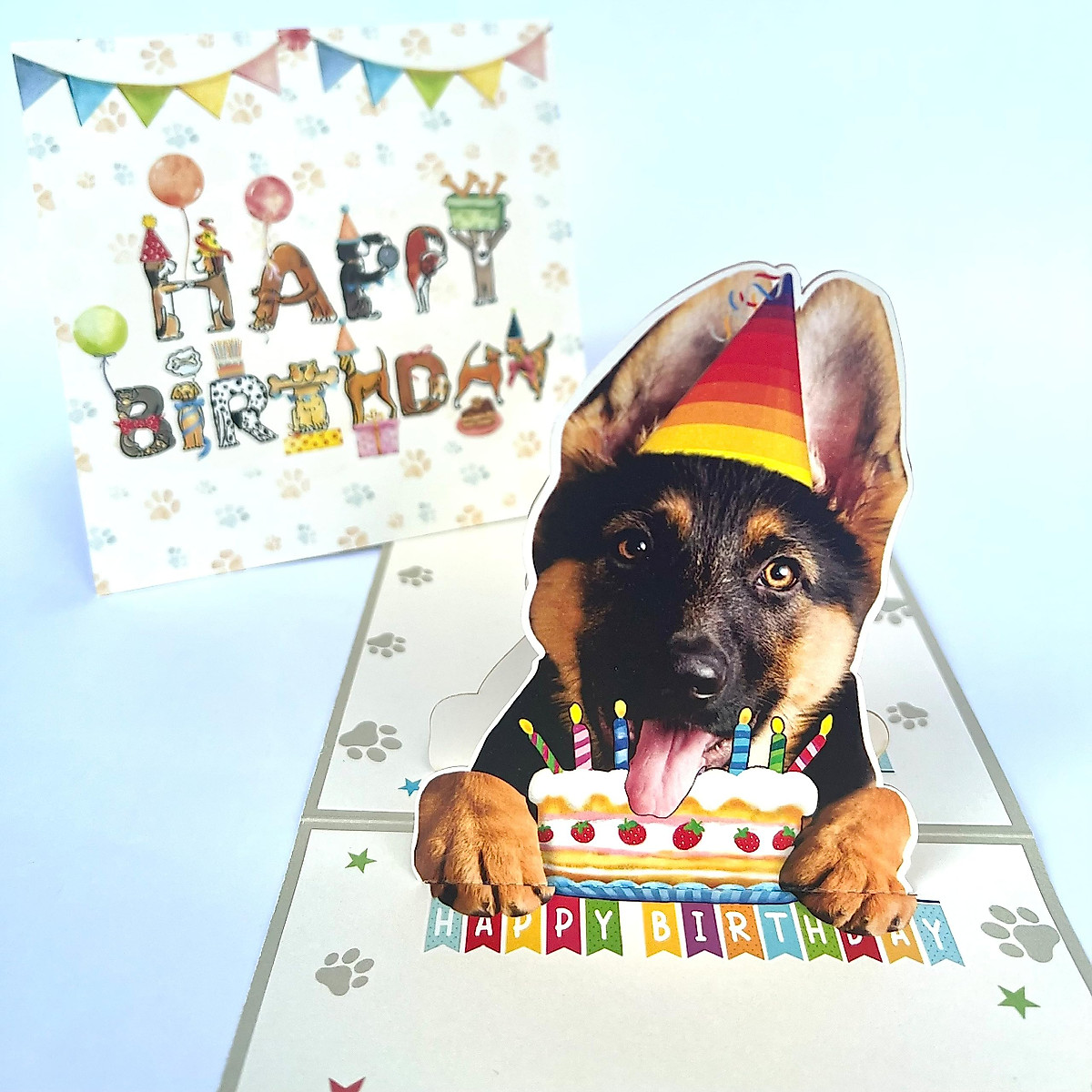 German Shepherd Dog 3D Birthday Funny Pop Up Cards, German Shepherd Dog 3D Birthday Pop Up Cards, Happy Birthday Lovely Cards for German Shepherd Lovers