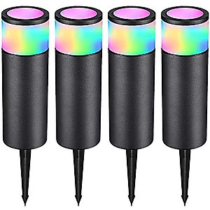 LEONLITE RGB LED Bollard Landscape Light, 4.5W Low Voltage Path Lights Outdoor, 12V-24V AC/DC Landscape Pathway Lights for Garden, Color Changing, Memory Function, IP65 Waterproof, Aluminum, Pack of 4