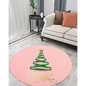 Christmas Fluffy Round Area Rug Carpets 5ft,Plush Shaggy Carpet Soft Circular Rugs,Non-Slip Fuzzy Accent Floor Mat for Living Room Bedroom Nursery Home Decor Geometric Abstract Contemporary Tree Pink