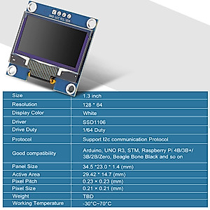 MakerFocus 2pcs OLED Display Module I2C 128x64 1.3 Inch Display Module SSD1106 White with Pins Compatible with Arduino/Raspberry Pi/ESP32