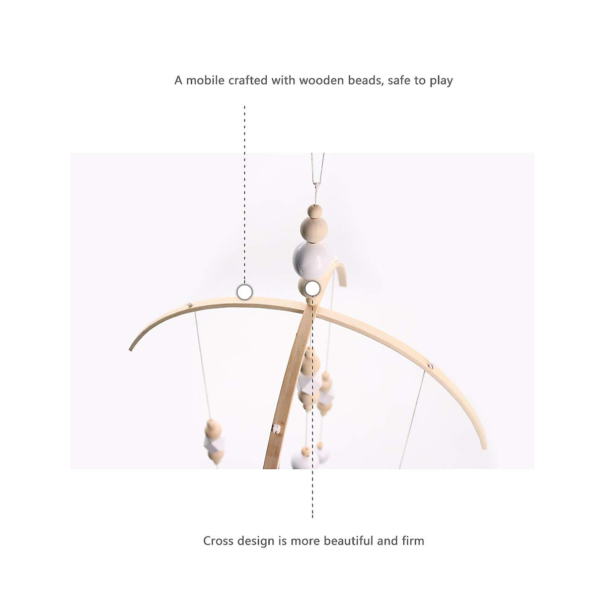 AONTUS Baby Crib Mobiles Wooden Beads for Children Boys Girls Babies Bed Room Designer Colors to Match Nursery Delight (White Wooden Beads)