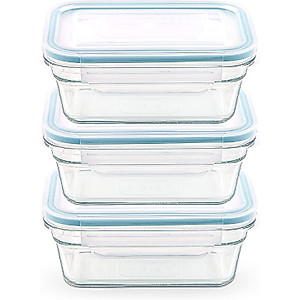 Snaplock Lid Tempered Glasslock Storage Rectangular Container Airtight 3 Container Set Anti Spill Microwave & Oven Safe 6.3cups/1500ml