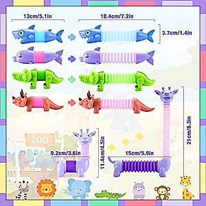 Animals Fidget Toys for Toddlers: 6 Pack LED Animal Pop Tubes for Kids 2 3 4 5 6 Year Old Girls Boys Gifts New Autism Sensory Toy for Toddler Age 3-5 Tube Set Light Up Party Favors Girl Boy Gift