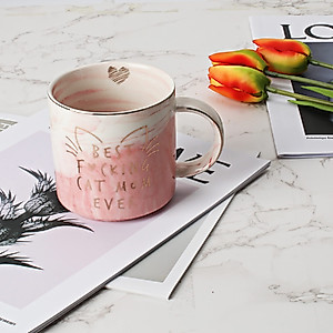 Cat Mom Gifts for Women - Crazy Cat Lady Coffee Mug Gift for Cat Lover Mom, Daughter, Sister, Aunt, Wife, Best Friends, BFF, Coworkers, Her - Best Cat Mom Ever - Pink Marble Mug, Ceramic 11.5oz Cup