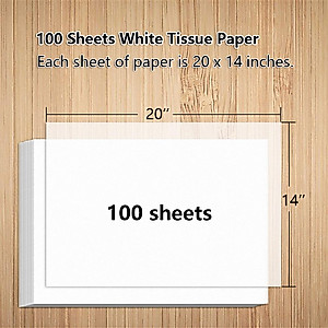 100 Sheets 20"x14" White Wrapping Tissue Paper Bulk for Gift Bags Christmas Weddings Birthday Arts Craft Party Decoration
