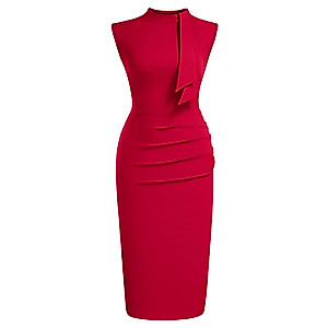 Miusol Women's Retro 1950s Style Half Collar Ruffle Cocktail Pencil Dress (Large,Red)