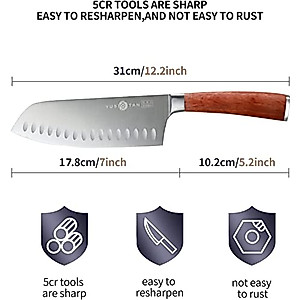 YUSOTAN Santoku Knife-Chef Knife,Multi-Designed Handles In Various Materials (Rosewood Santoku Knife-7inch)