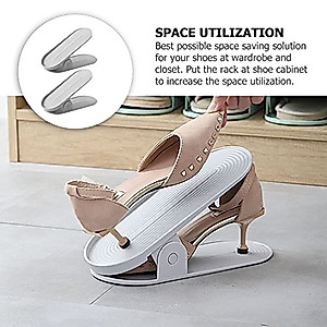 Cabilock Sneaker Rack 2pcs Shoe Slots Adjustable Height Shoe Stacker Shoe Organizer Shoes Storage Holder Display Rack with Double Decker for Closet Shoe Holder Rack Space Saver Grey Sneaker Shelf