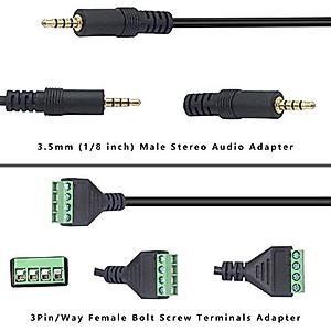 3.5mm Terminal Block Cable, 1/8 Inch TRRS Stereo Solderless Screw Terminal Speaker Wire 3.5mm 4 Pole Male to 4Pin Bolt Headphone Balum Patch Cord (2 Pack-32CM)