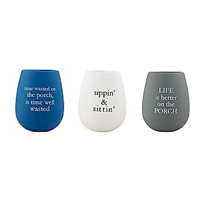 Mud Pie Porch Silicone Wine Glass, Time Wasted, 16 oz