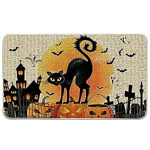 Hexagram Halloween Door Mats 17x29 Inch, Welcome Mats Outdoor Halloween Moon Cat, Farmhouse Home Door Decor - Halloween Doormats for Front Door Decorations, Decora