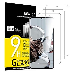 NEW'C 3 Pack Designed for Xiaomi 12T,Xiaomi 12T Pro Screen Protector Tempered Glass, Case Friendly Anti Scratch Bubble Free Ultra Resistant