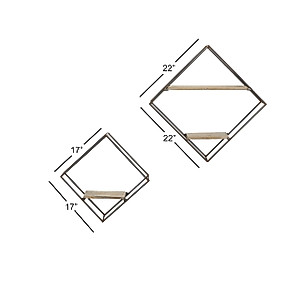 Deco 79 Metal Diamond 3 Shelves Wall Shelf, Set of 2 12", 16"H, Black