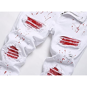 OIIIO Men's Patch Ripped Stretch Regular Fit Jean (40, 6624 White)