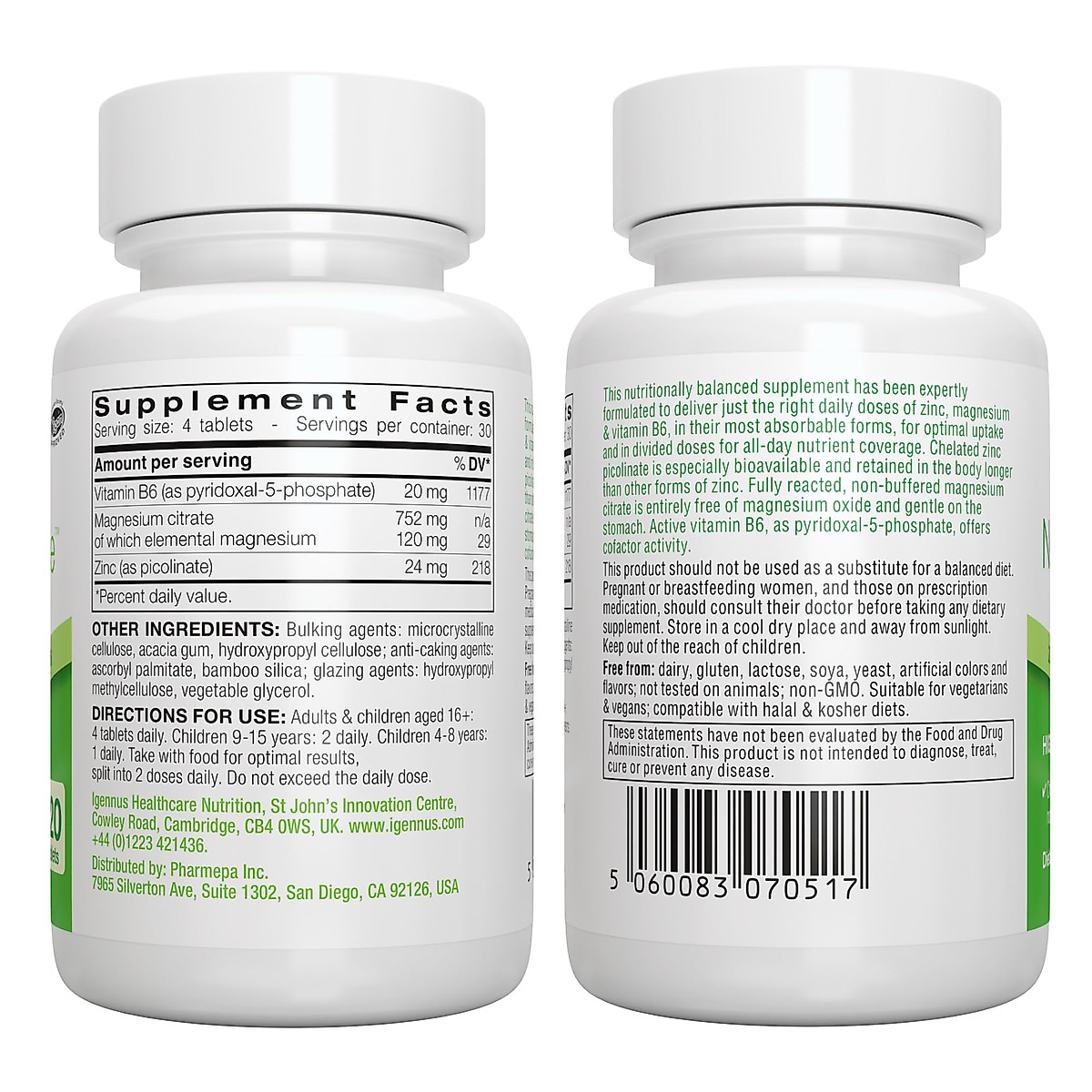 Igennus Neurobalance, High Absorption Chelated Zinc Picolinate 24mg, Magnesium & Vitamin B6, Brain, Sleep & Immune, Magnesium Stearate and Oxide-Free, Non-GMO, 120 Tablets