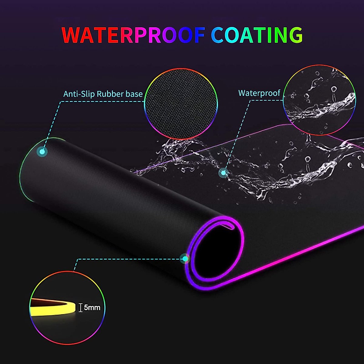 RGB Gaming Mouse Pad, Extended Large Mouse Pad with 14 Lighting Modes, Waterproof and Non-Slip Rubber Base Keyboard Mat Soft Gaming Pad Size 31.5X12 in