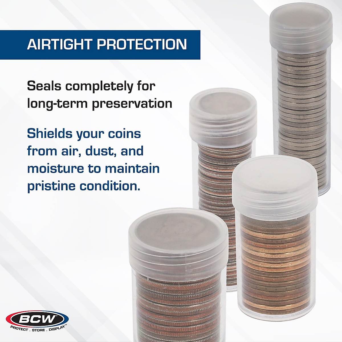 BCW Clear Quarter Coin Tubes with Screw-On Cap, Each Holds 40 Quarters (10-Tubes Total)