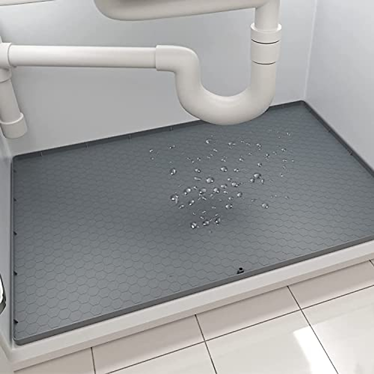 Under Sink Mat, Kitchen Waterproof Cabinet Liner 34" x 22" Flexible Silicone Under Sink Liner, Sink Mats for Bottom of Kitchen Sink Liner Drip Tray with Drain Hole, Kitchen Bathroom Cabinet Mat
