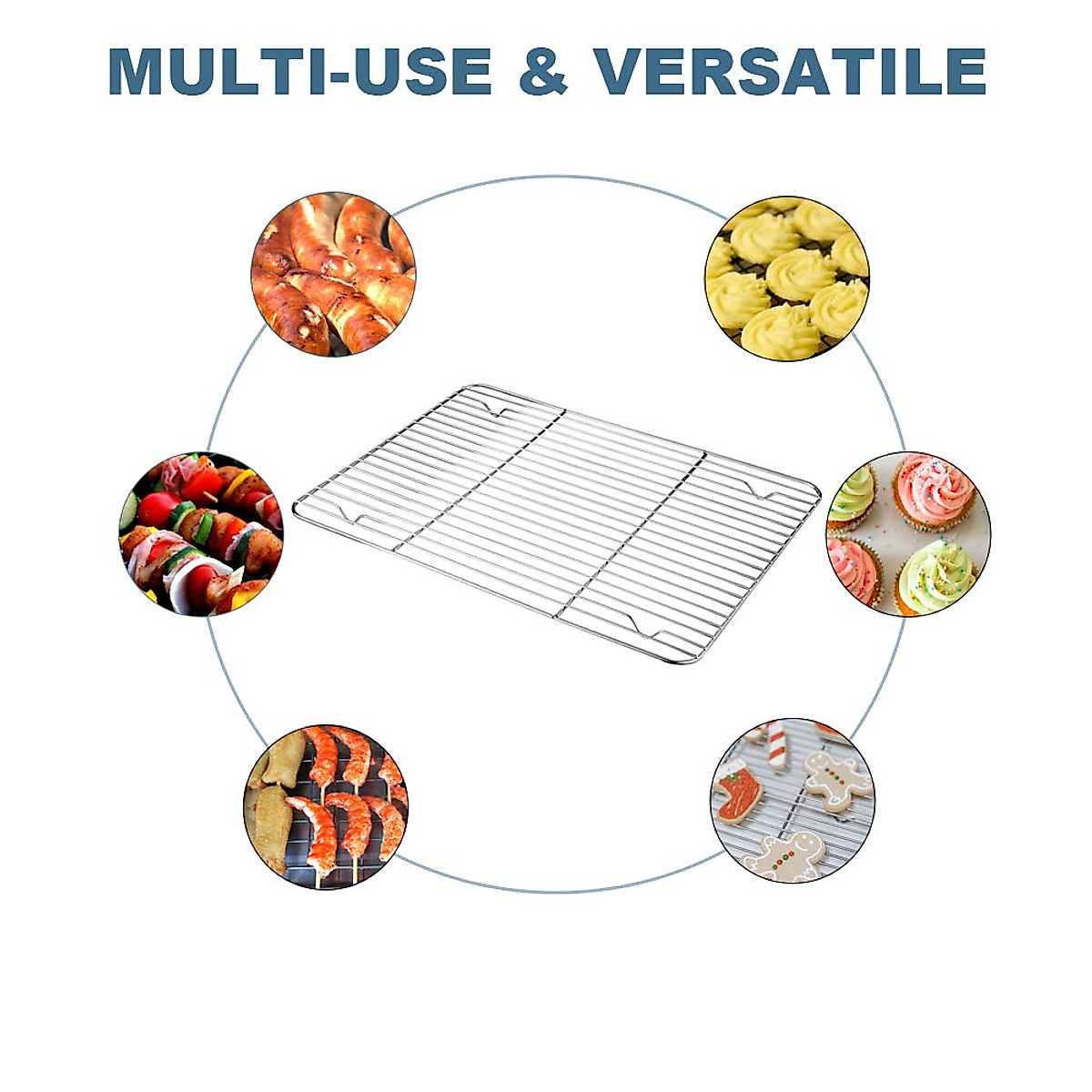 Baking Cooling Racks Set of 2, Stainless Steel Cooling Rack, Cookie Racks, Rectangle 9" x 11.8", Fit Quarter Sheet Pan, Cooking Racks for Toaster Oven, Frying, Roasting - Oven & Dishwasher Safe