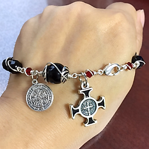elegantmedical HANDMADE SILVETR Wire Wrap Black Agate Prayer Beads Bracelet Rosary Cross Catholic