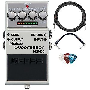 Boss NS-2 Noise Suppressor Bundle with 10ft Instrument Cable, 6in Patch Cable, and Picks