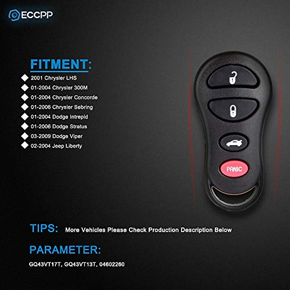ECCPP for Jeep Liberty Keyless Entry Remote Key Fob for Jeep for Dodge Series GQ43VT17T (Pack of 2)