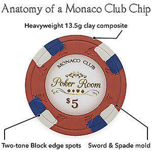 Claysmith Gaming Pack of 50 Monaco Club Poker Chips, Heavyweight 13.5-gram Clay Composite (10 Blue)